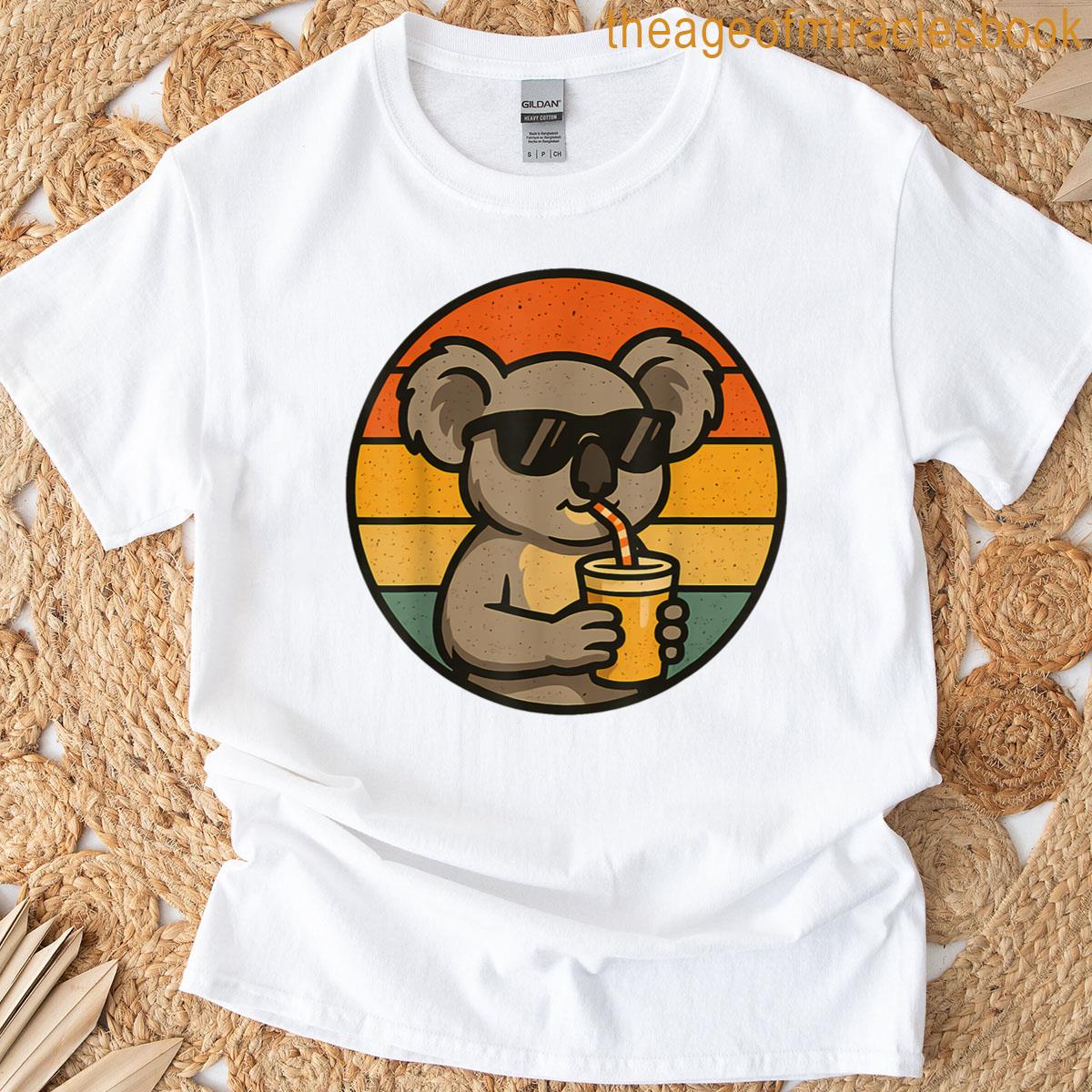 Cool Koala Sipping Drink Retro Style Funny Meme T-shirt