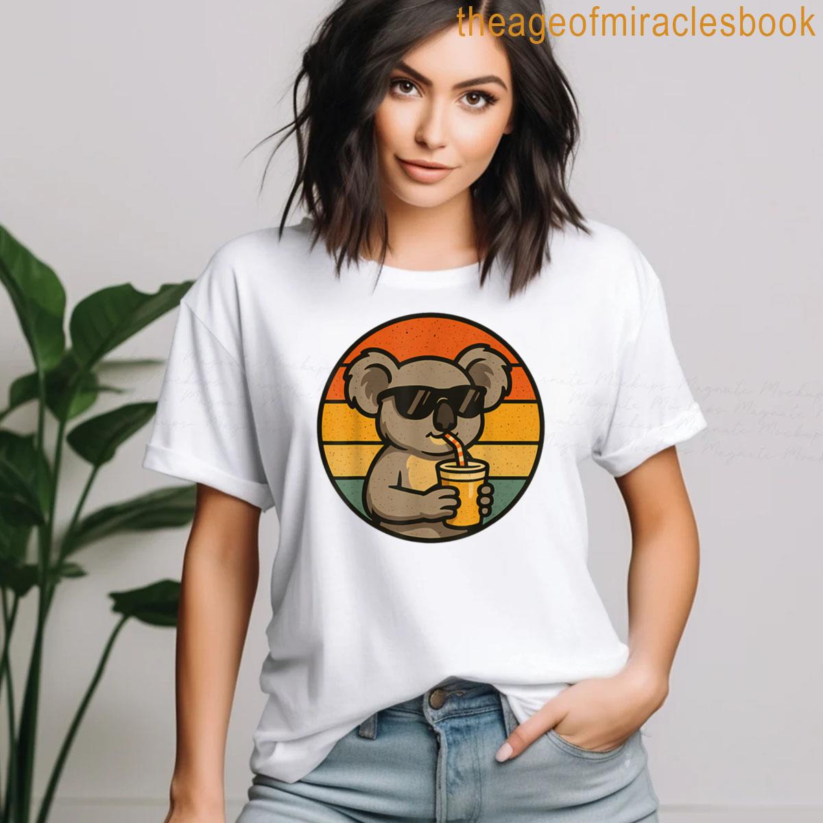 Cool Koala Sipping Drink Retro Style Funny Meme T-shirt