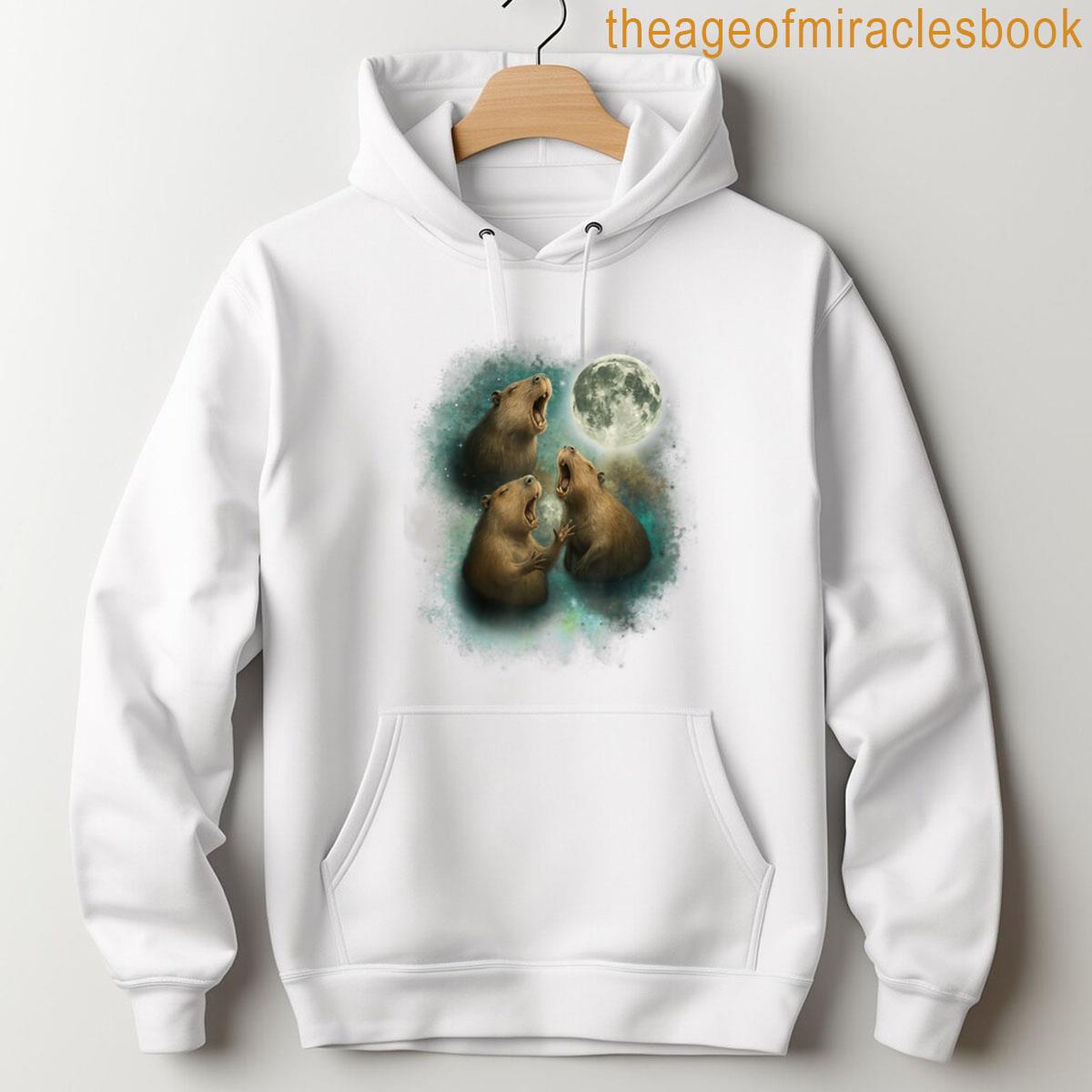 Funny Three Capybaras Howling At The Moon Chill Cosmic Meme T-shirt