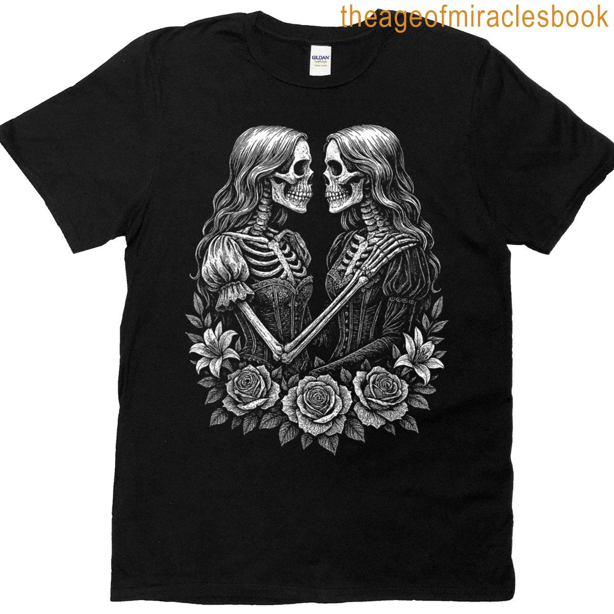 Goth Lesbian Skeleton Lovers Lesbian Bisexual Girls Pride T-shirt