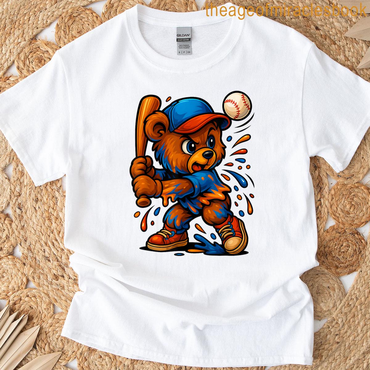 Cool Dripping Baseball Melting Cute Teddy Bear Cartoon Drip T-shirt