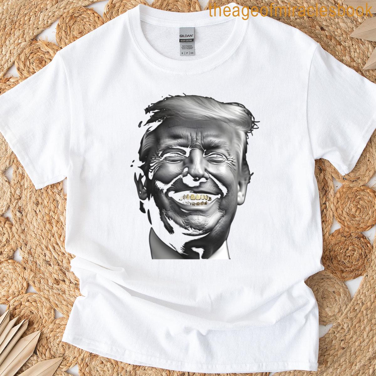 Donald Trump Black White Portrait W Gold Grills T-shirt