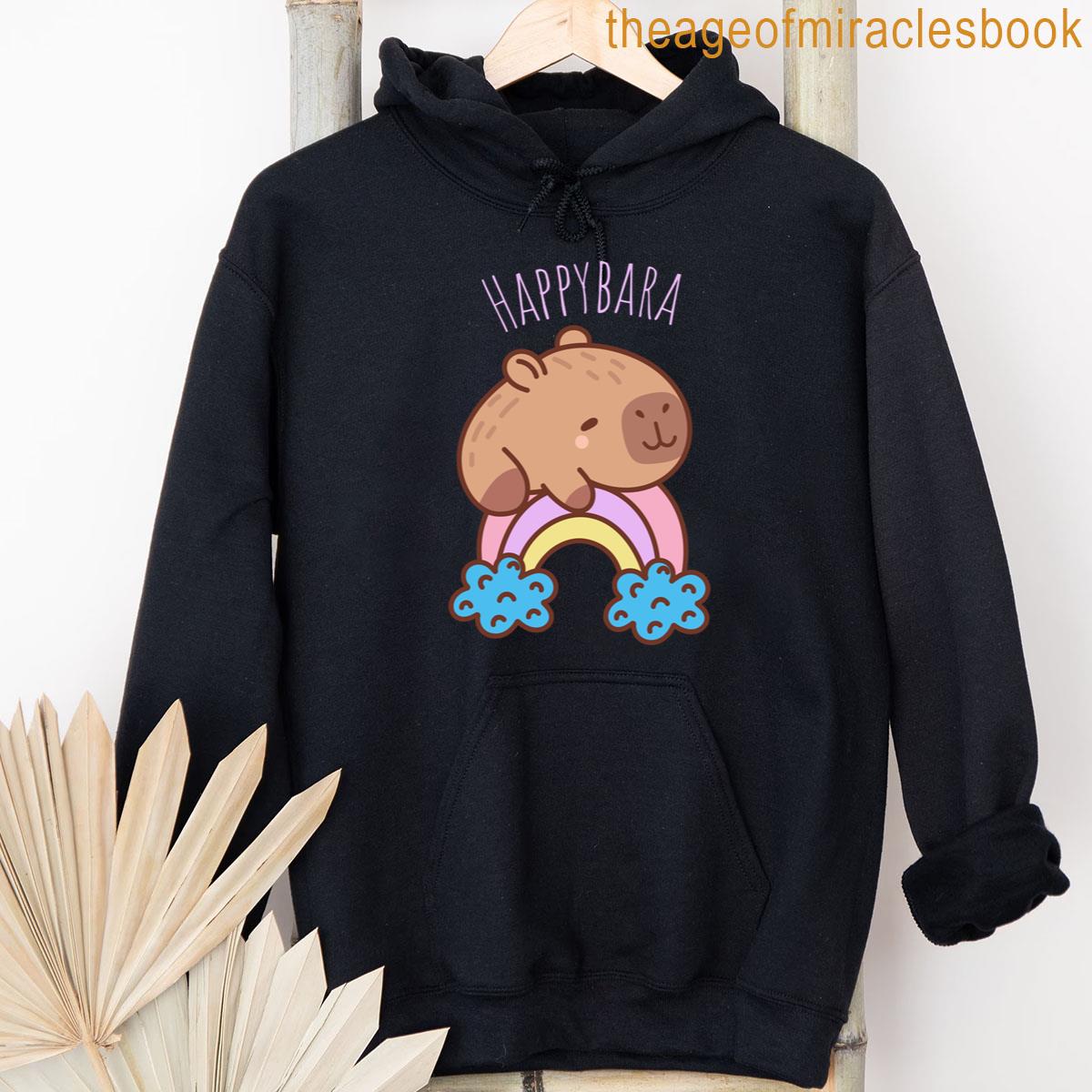 Happybara Capybara On Rainbow Cute Positive Cartoon Animal T-shirt
