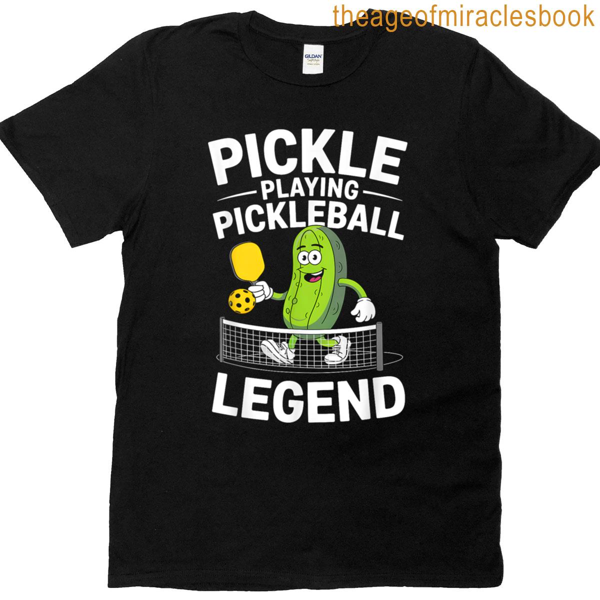 Pickle Playing Pickleball Legend Funny Cartoon T-shirt