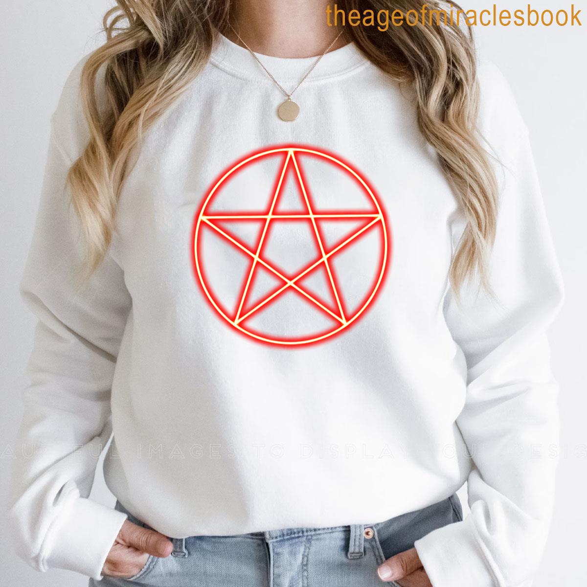 Neon Red Glowing Evil Pentacle Occult Pentagram Star T-shirt