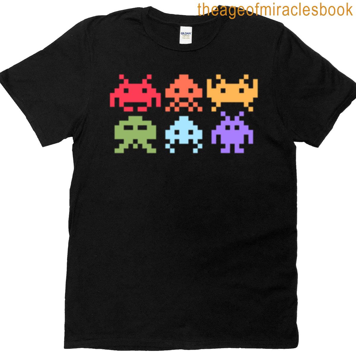Space Invaders Pixel Art Rainbow Aliens T-shirt