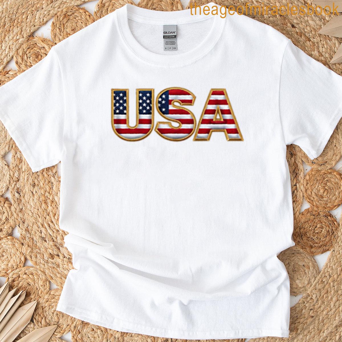 Usa Embroidered Usa Flag T-shirt