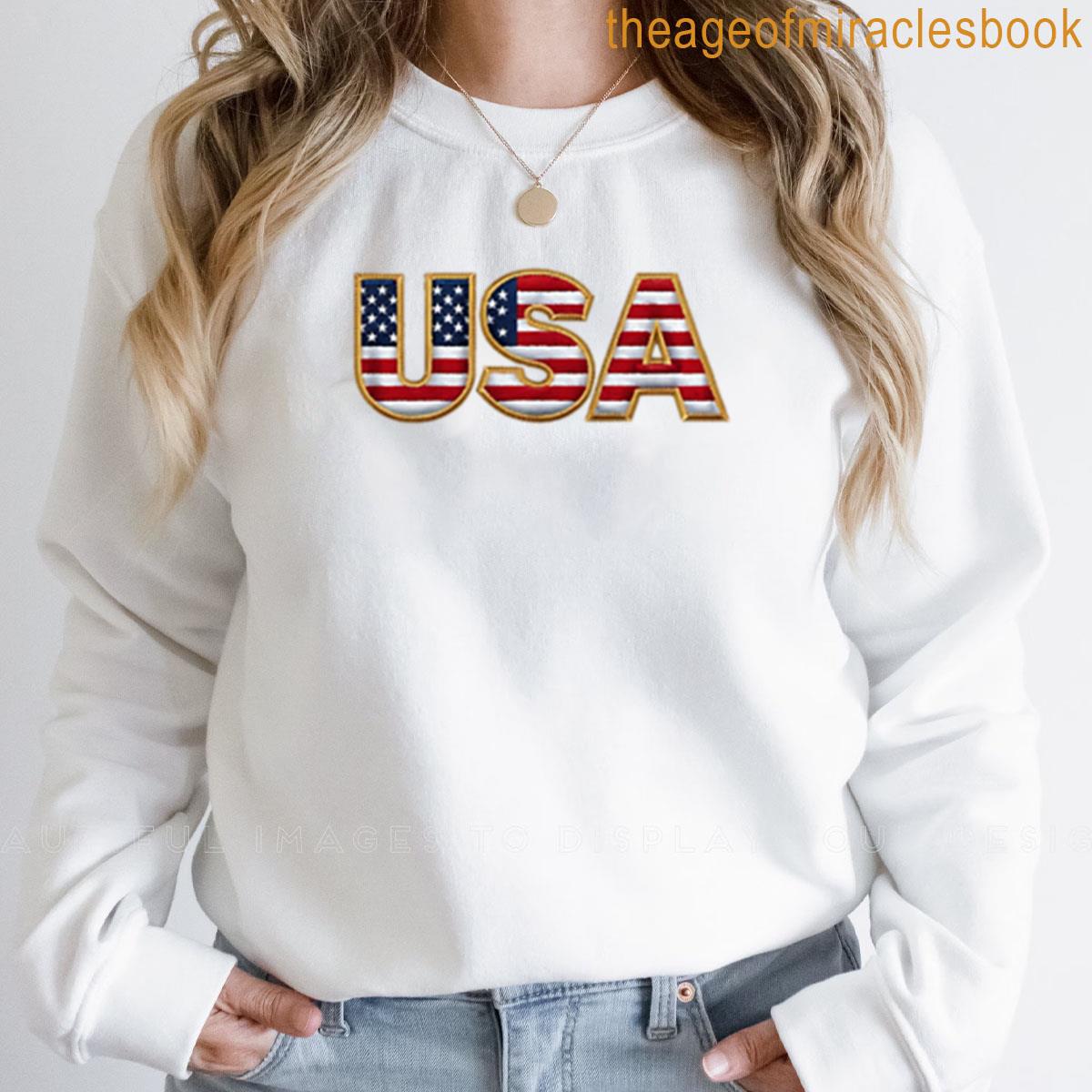 Usa Embroidered Usa Flag T-shirt
