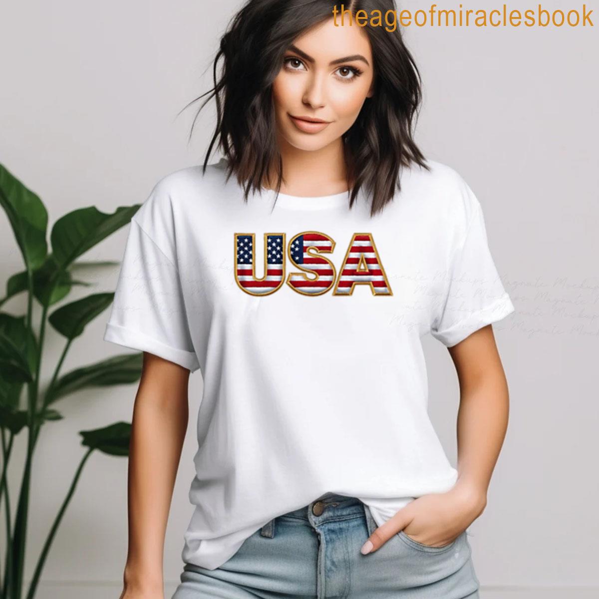 Usa Embroidered Usa Flag T-shirt