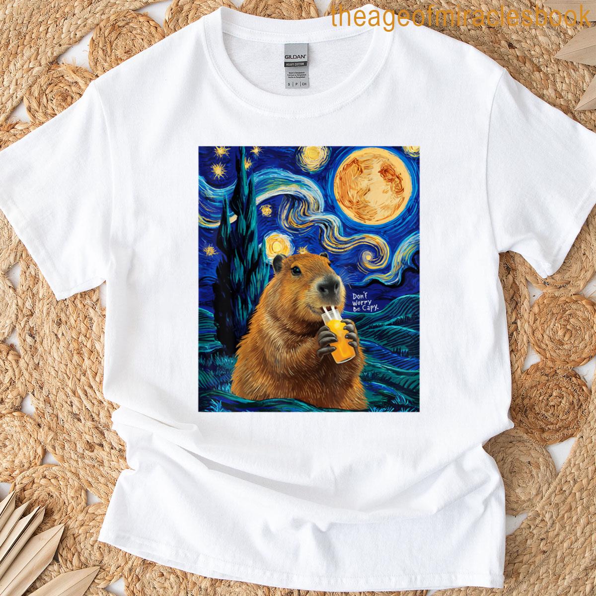 Capybara In Van Gogh Starry Night Dont Worry Be Capy Cappy T-shirt