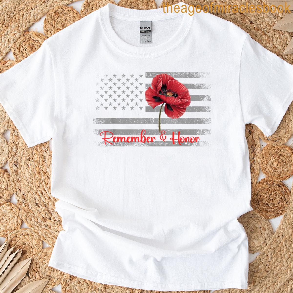 Honor Remember Memorial Day Vintage Poppy Flower Patriotic T-shirt