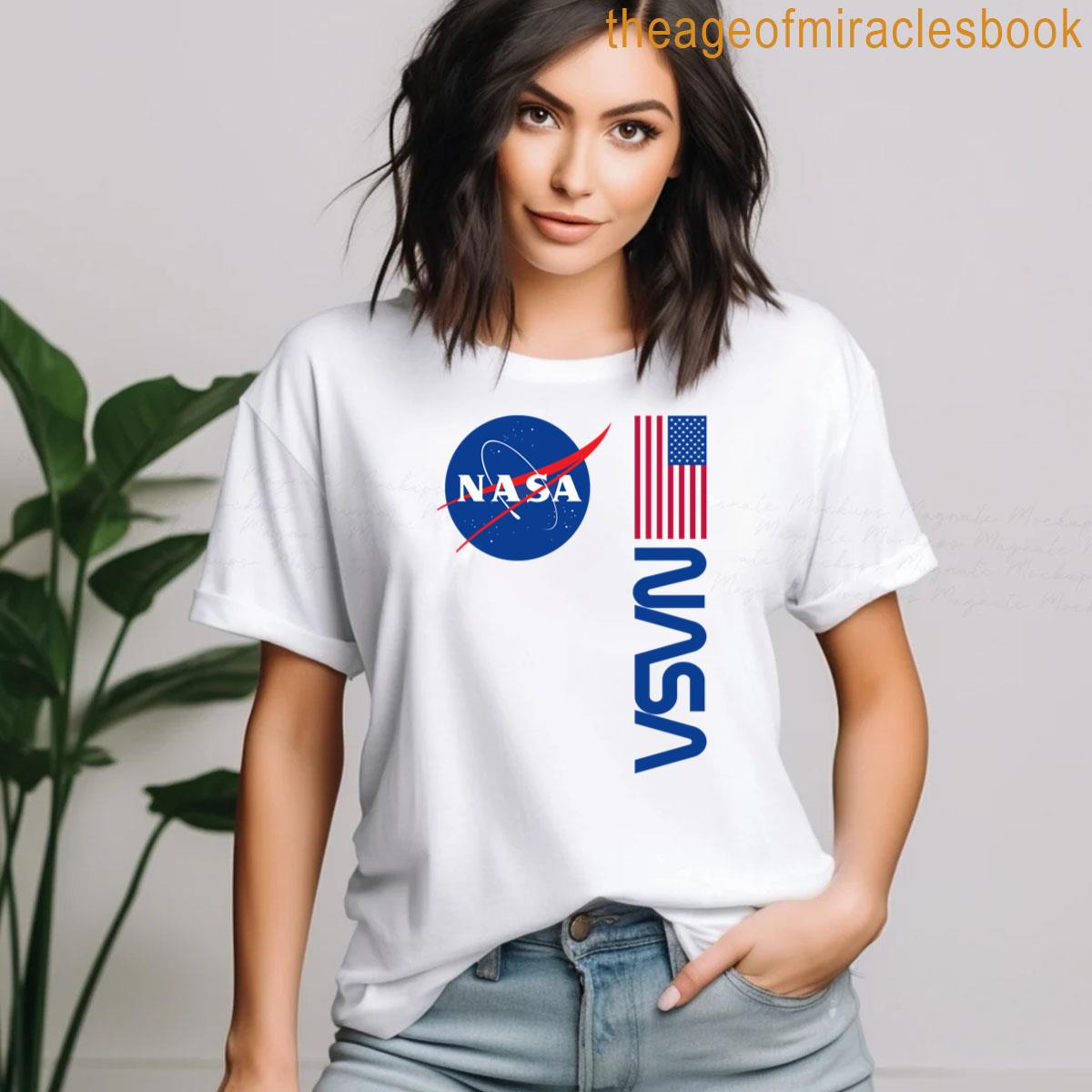 Nasa Meatball Worm Logo Us Flag T-shirt