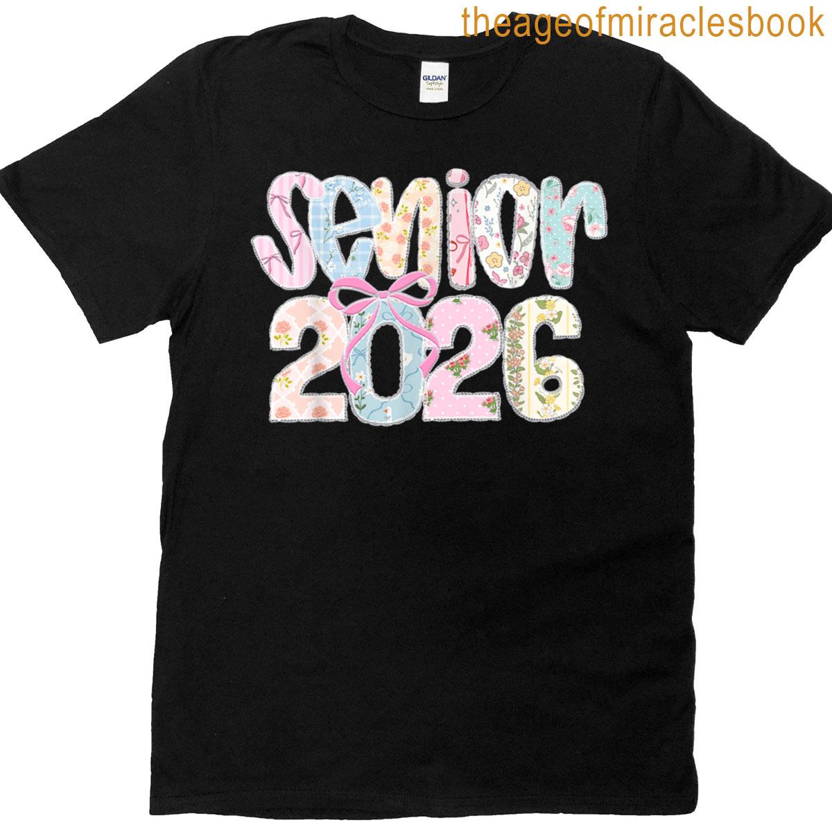 Senior 2026 Pastel Floral Patchwork Letters With Lace Bow T-shirt