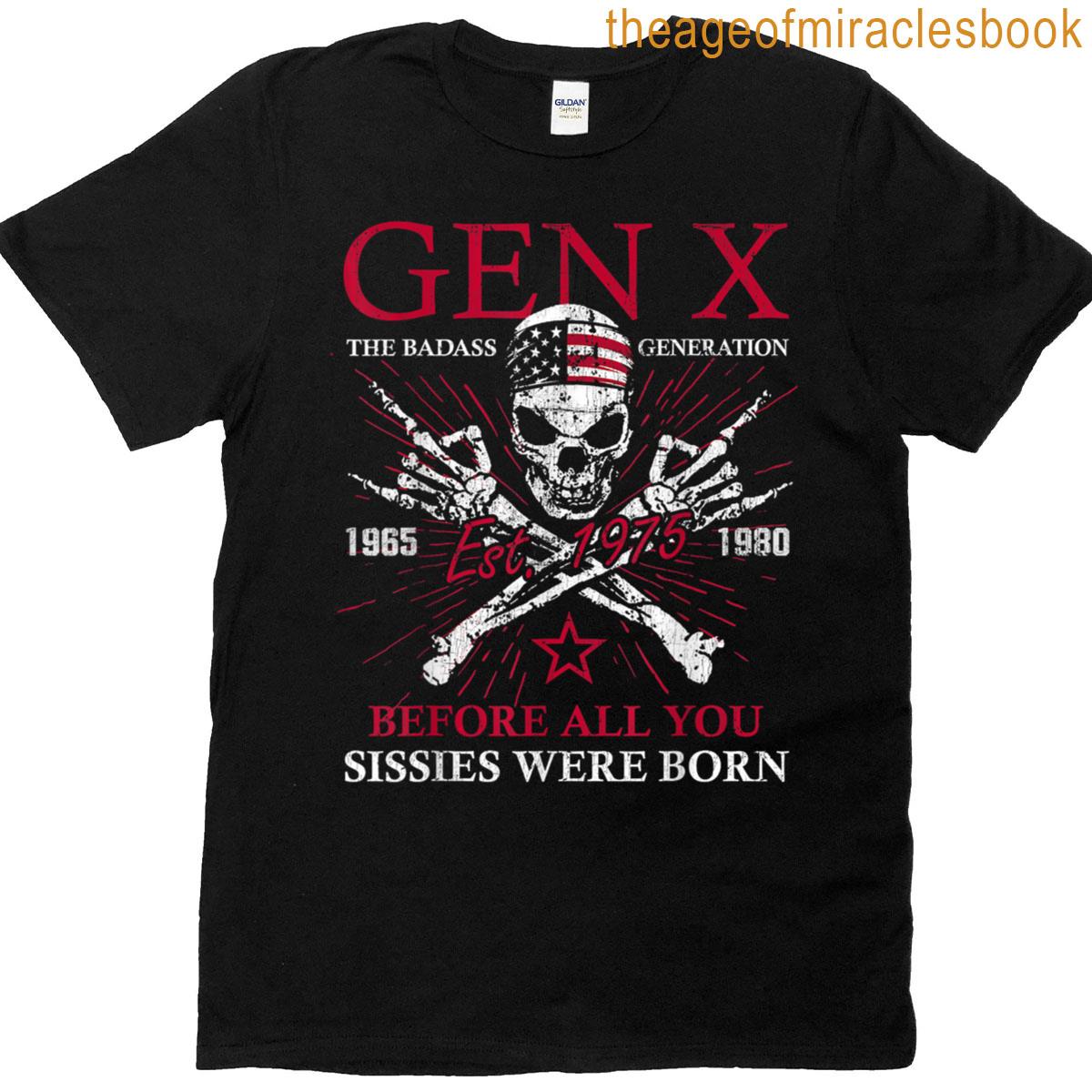Vintage Gen X Est 1975 The Badass Generation Skull Skeleton T-shirt