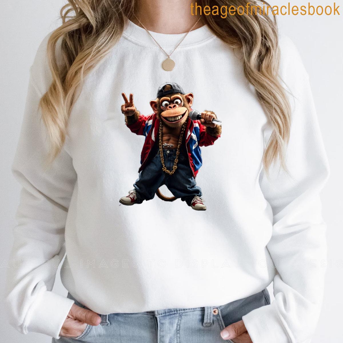 Monkey Cartoon Design Wearing American Rapper Monkey T-shirt