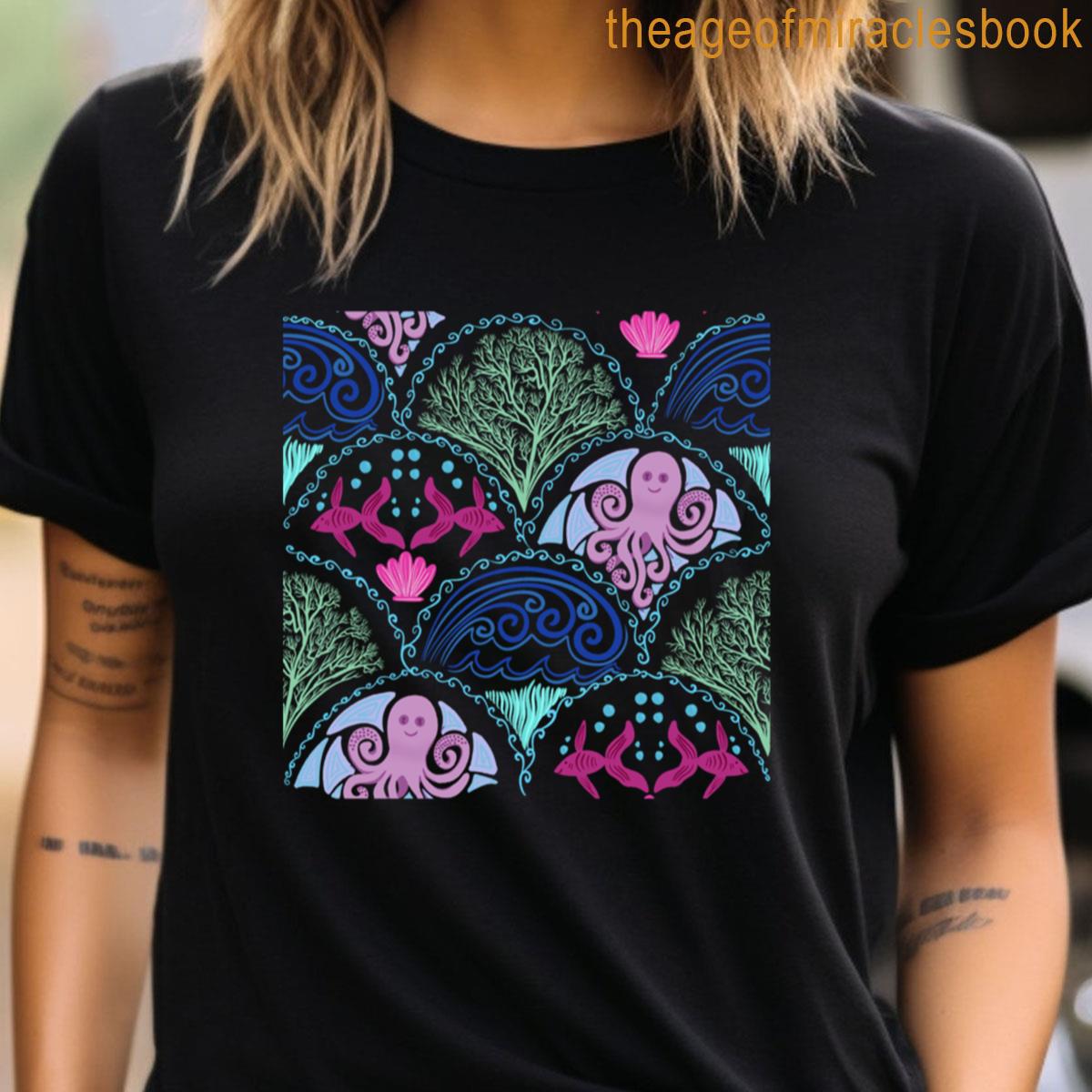 Ocean Scenes Scallop Pattern Oversized T-shirt