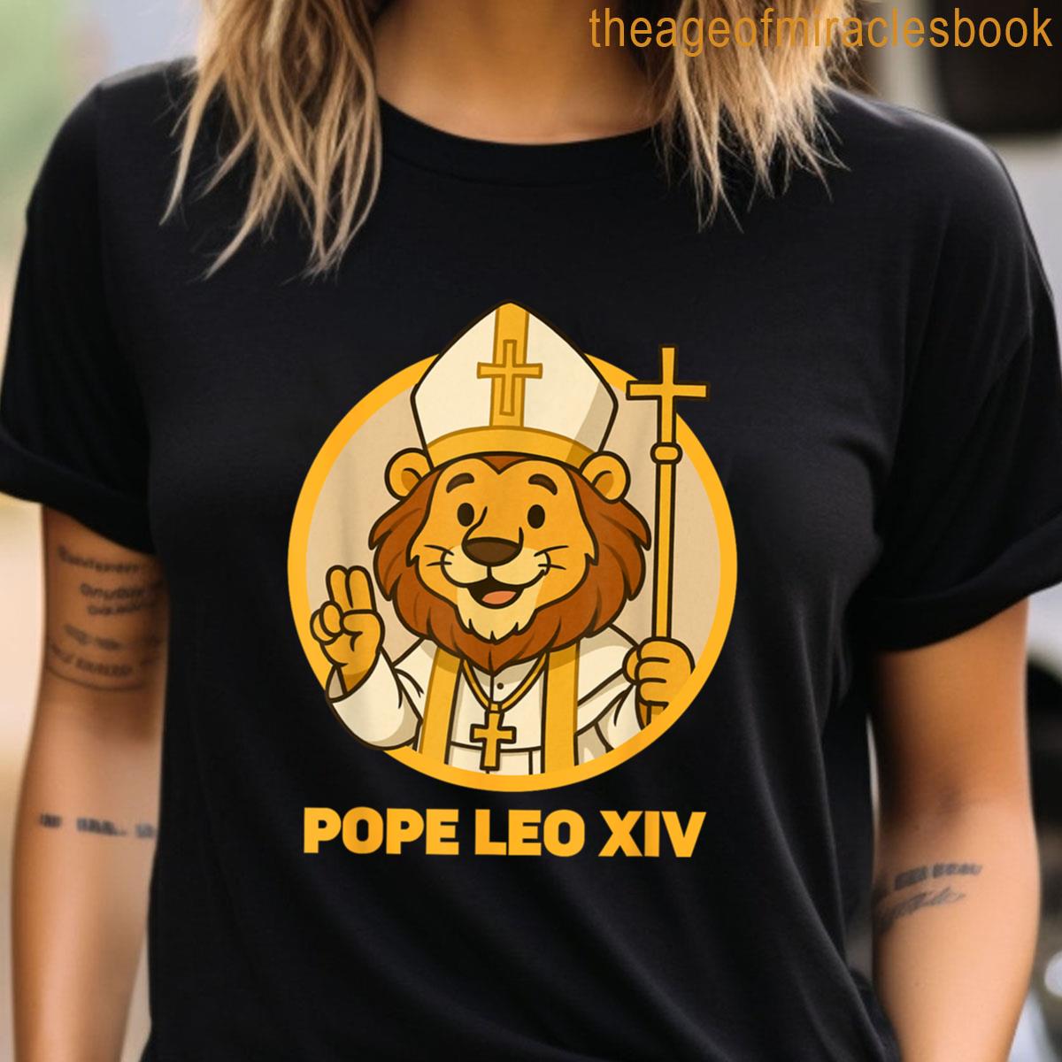 Catholic Cartoon Lion Pope Leo Xiv American Pope T-shirt