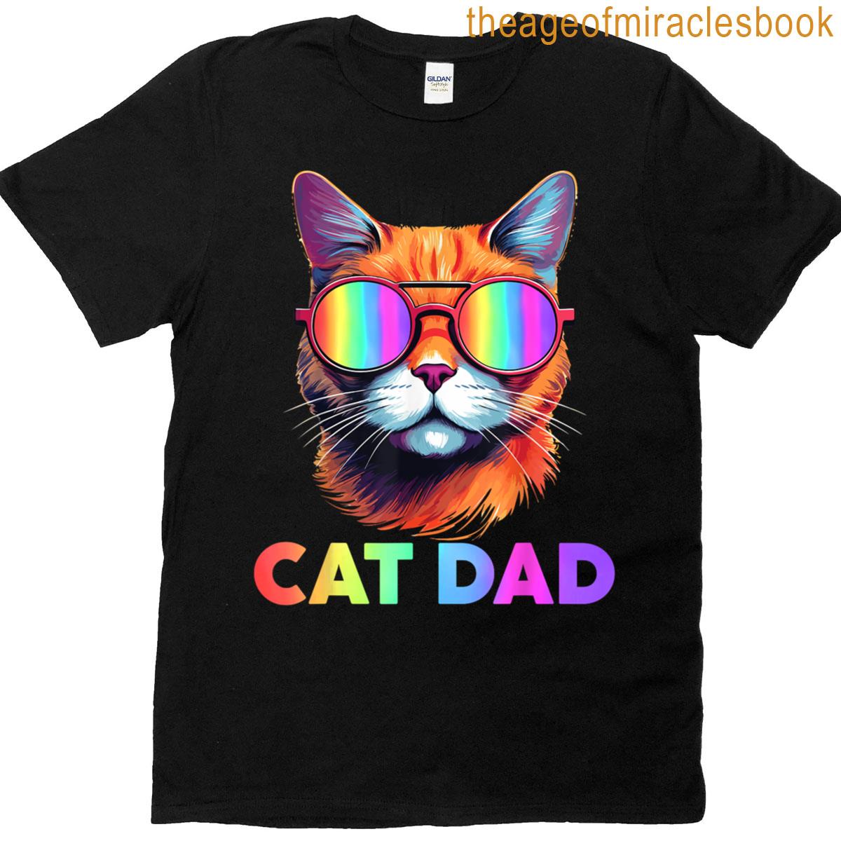 Mens Funny Rainbow Cat Dad Lgbtq Pride Month T-shirt