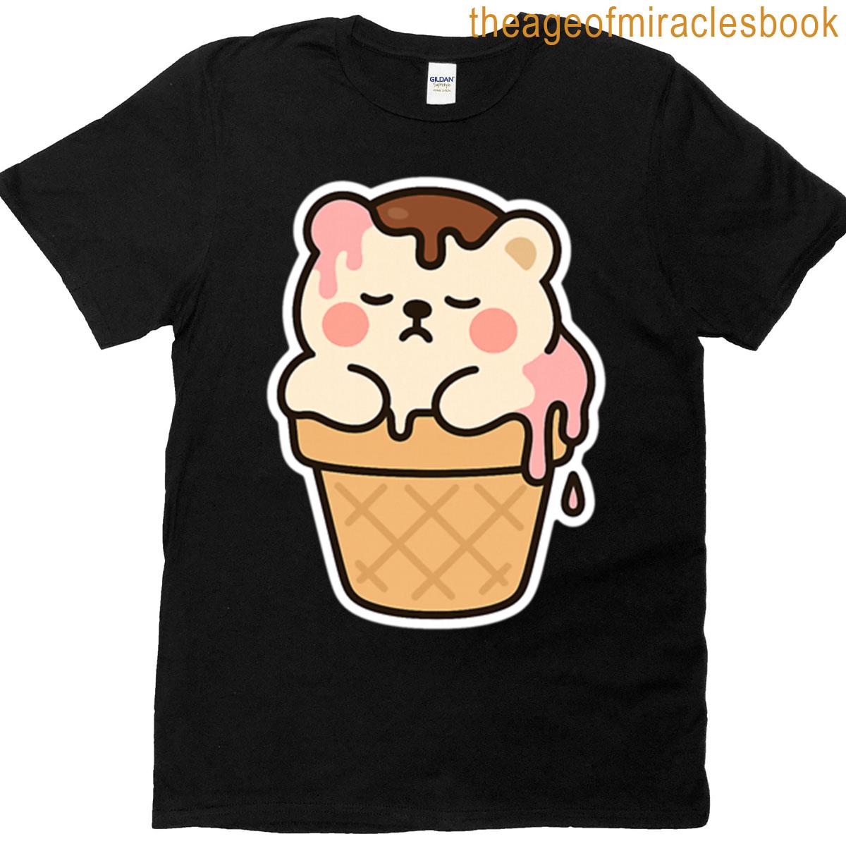 Melted Ice Cream Bear Kawaii Tired Bear In Cone Sticker T-shirt