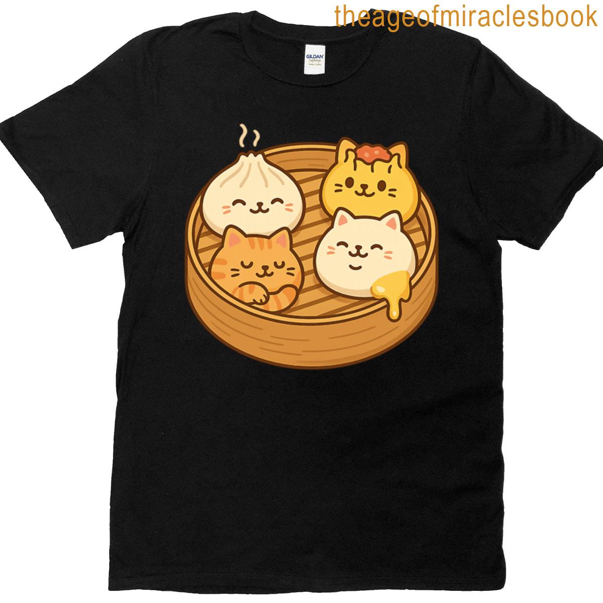 Dim Sum Cats Kawaii Dumpling Sampler In Steamer Sticker T-shirt