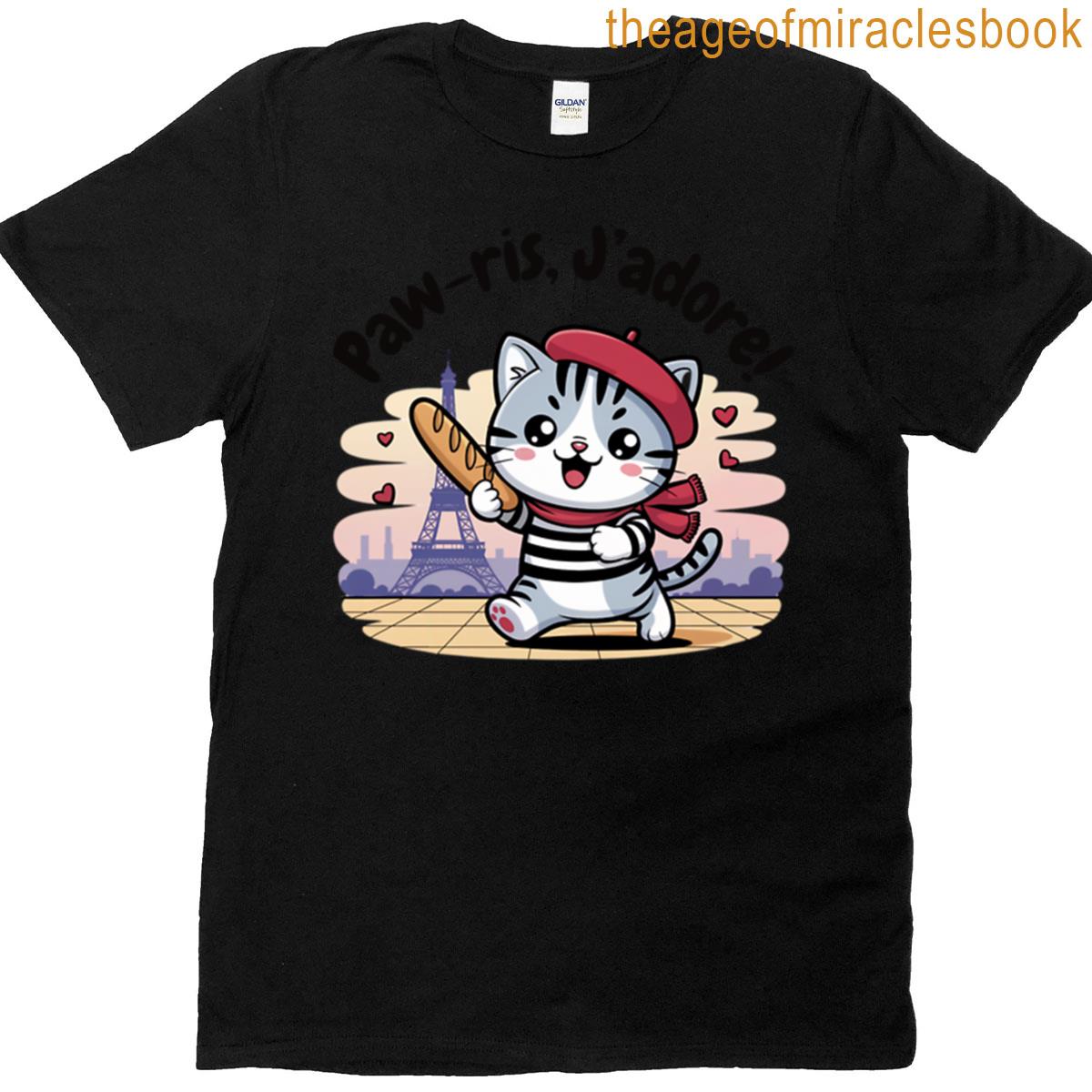 Kawaii Paris Cat Cute Chibi Tourist With Eiffel Tower T-shirt