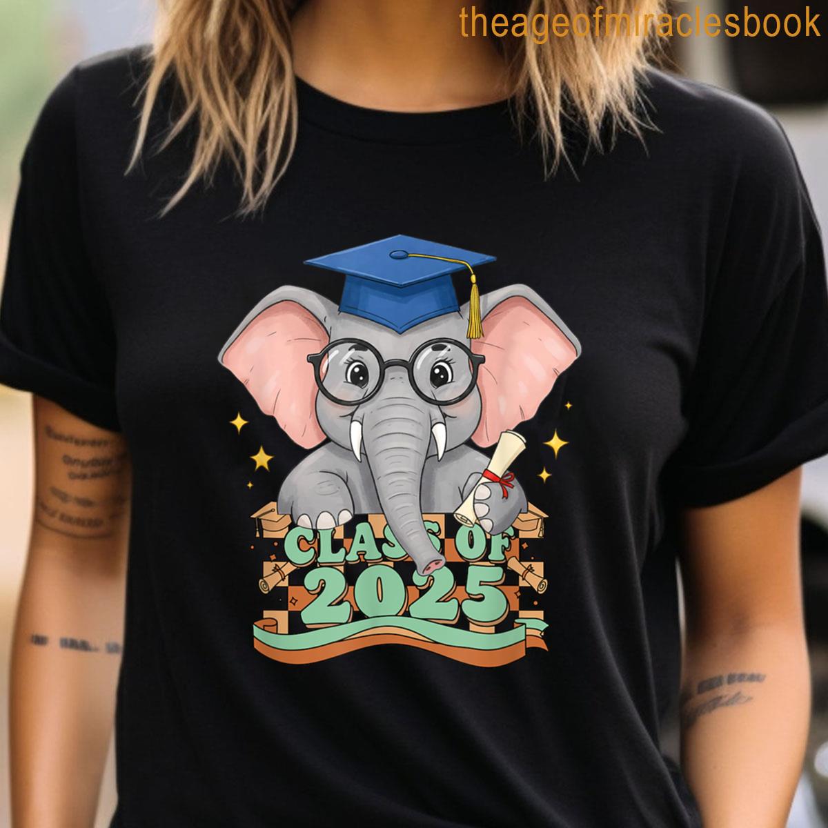 Graduate Elephant Class Of 2025 Kids Mens Womens Graduation T-shirt