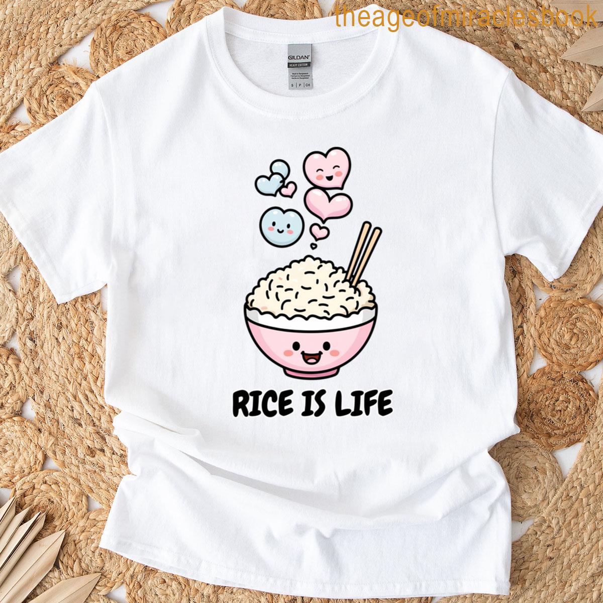 Rice Is Life Cute Kawaii Rice Bowl Cartoon T-shirt