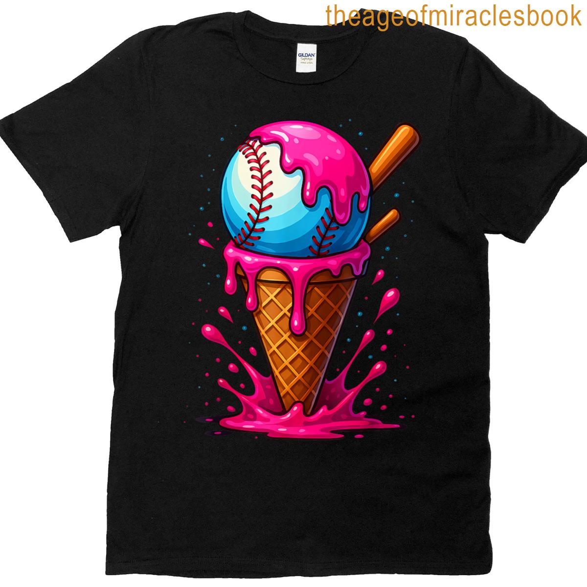 Baseball Drip Boys Ice Cream Cone Drip Baseball T-shirt