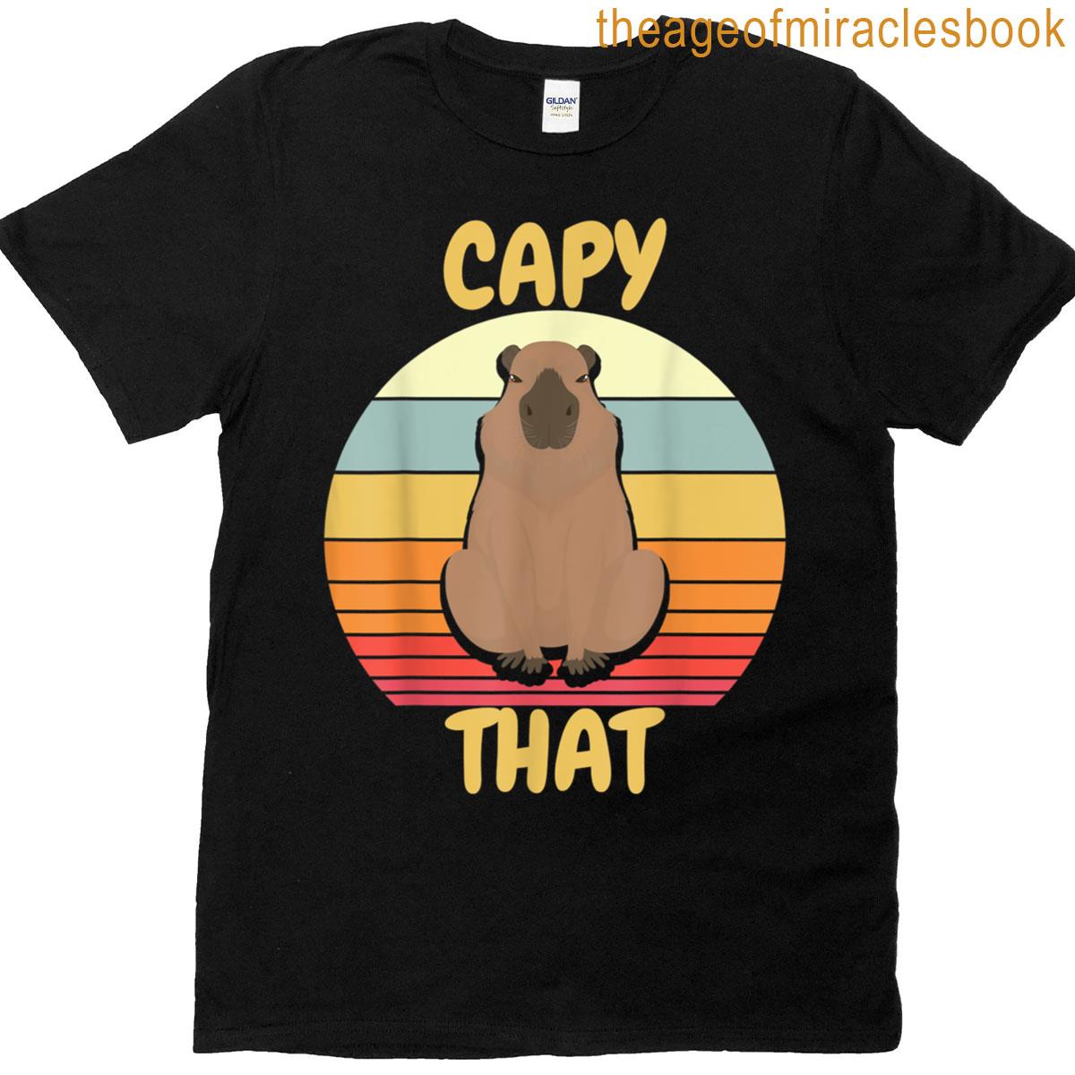 Capy That Deadpan Capybara Retro Sunset Stripes Funny Meme T-shirt
