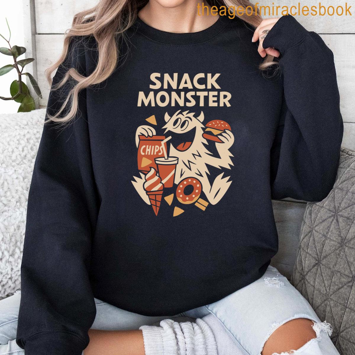 Snack Monster Funny Junk Food Lover Cartoon Design T-shirt