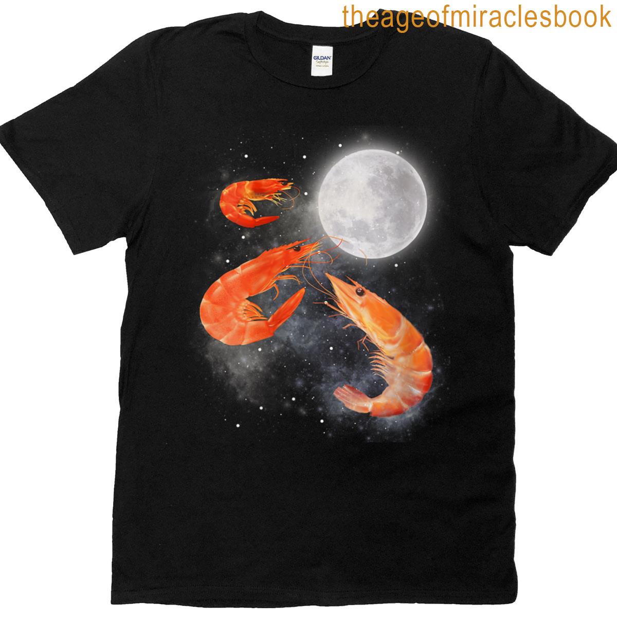 Womens Three Shrimp Moon Howling At The Moon Funny Prawn Meme T-shirt