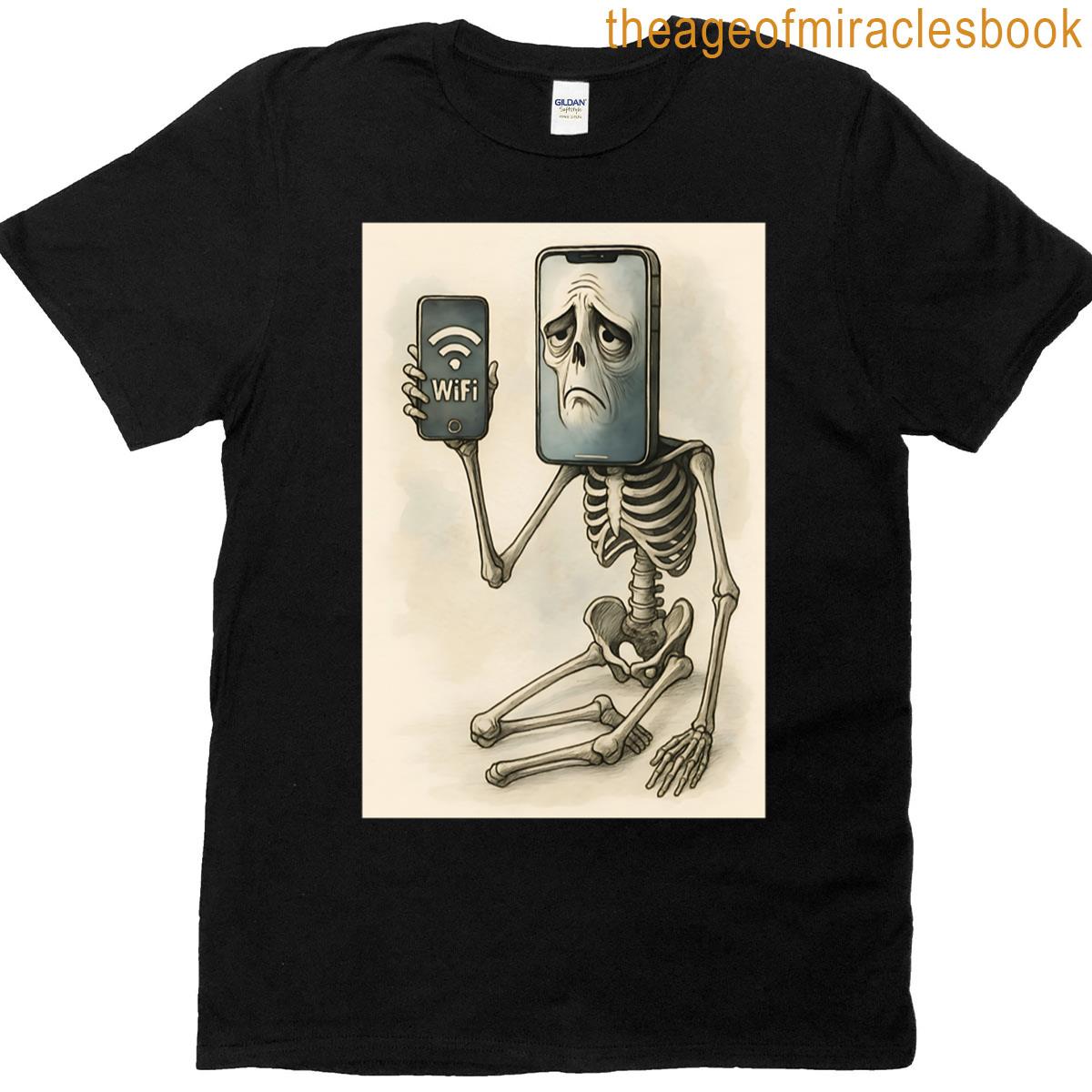 Wi-fi Skeleton Brainrot Aquarelle Lineart T-shirt