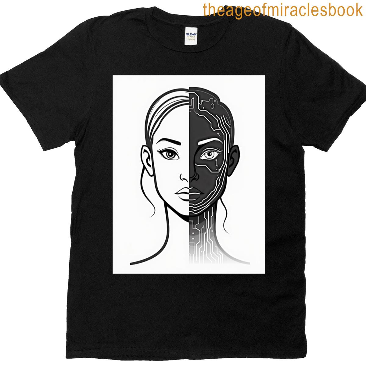 Dual Human-circuit Face Illustration T-shirt
