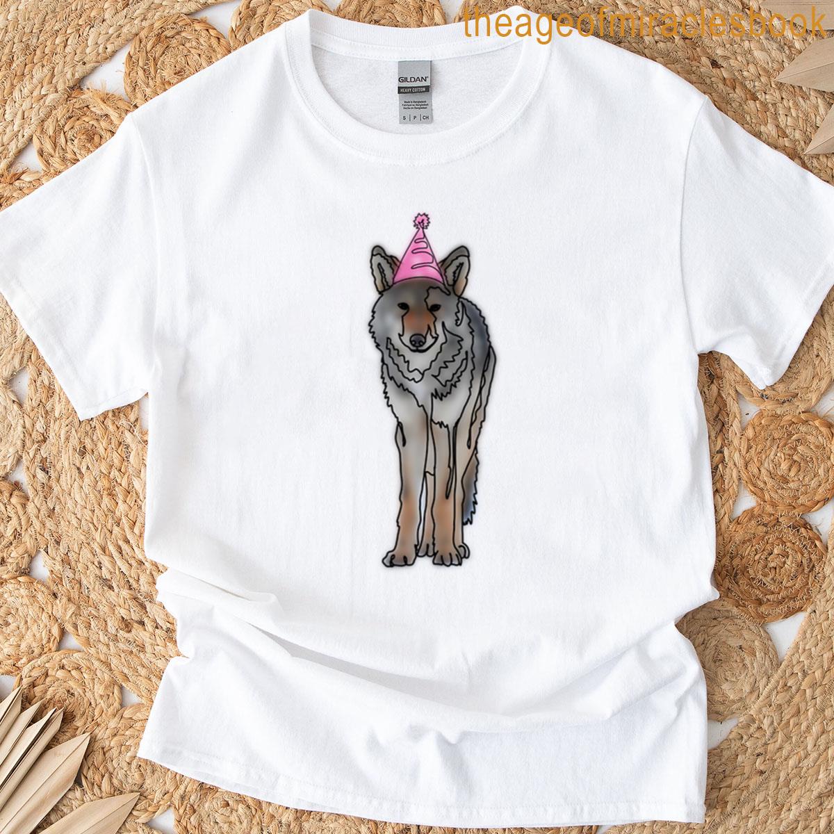 Pink Party Hat Wolf T-shirt
