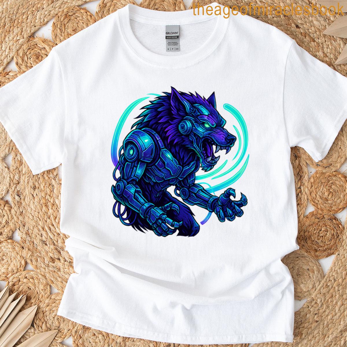 Neon Cyber Wolf Y2k Beast Mode Activated T-shirt