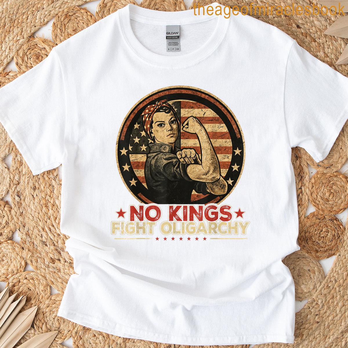 Vintage No Kings Fight Oligarchy America Flag Women Girls T-shirt