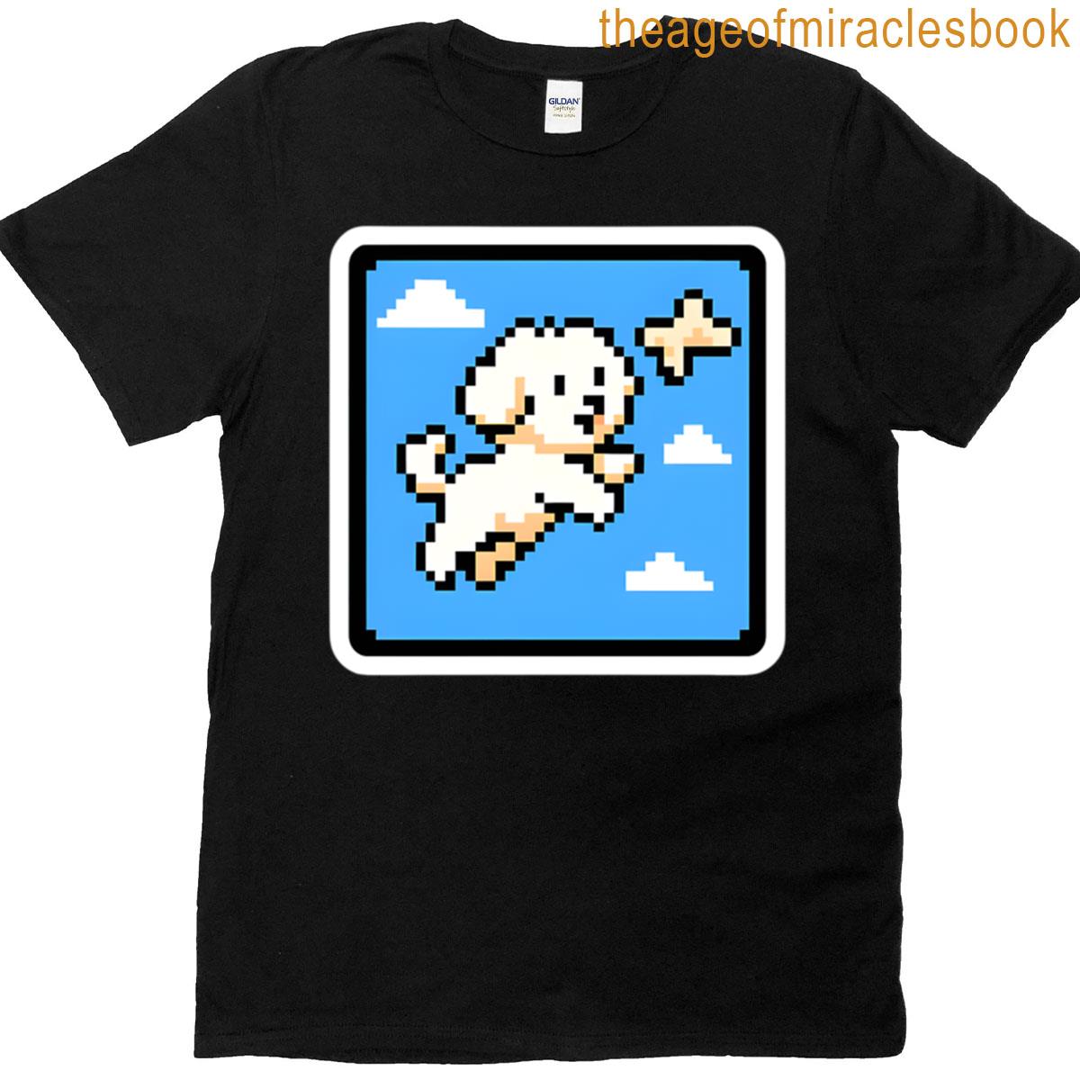 8-bit Bichon Frise Jumping For A Pixel Bone Retro Pixel Dog Design T-shirt