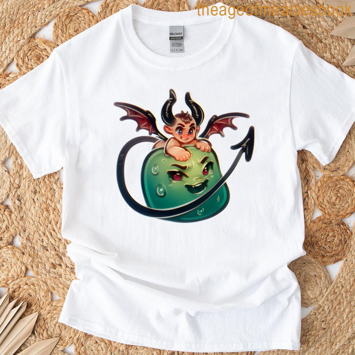 Cute Demon Baby Riding Slime Monster Fantasy Chibi Villain Art T-shirt