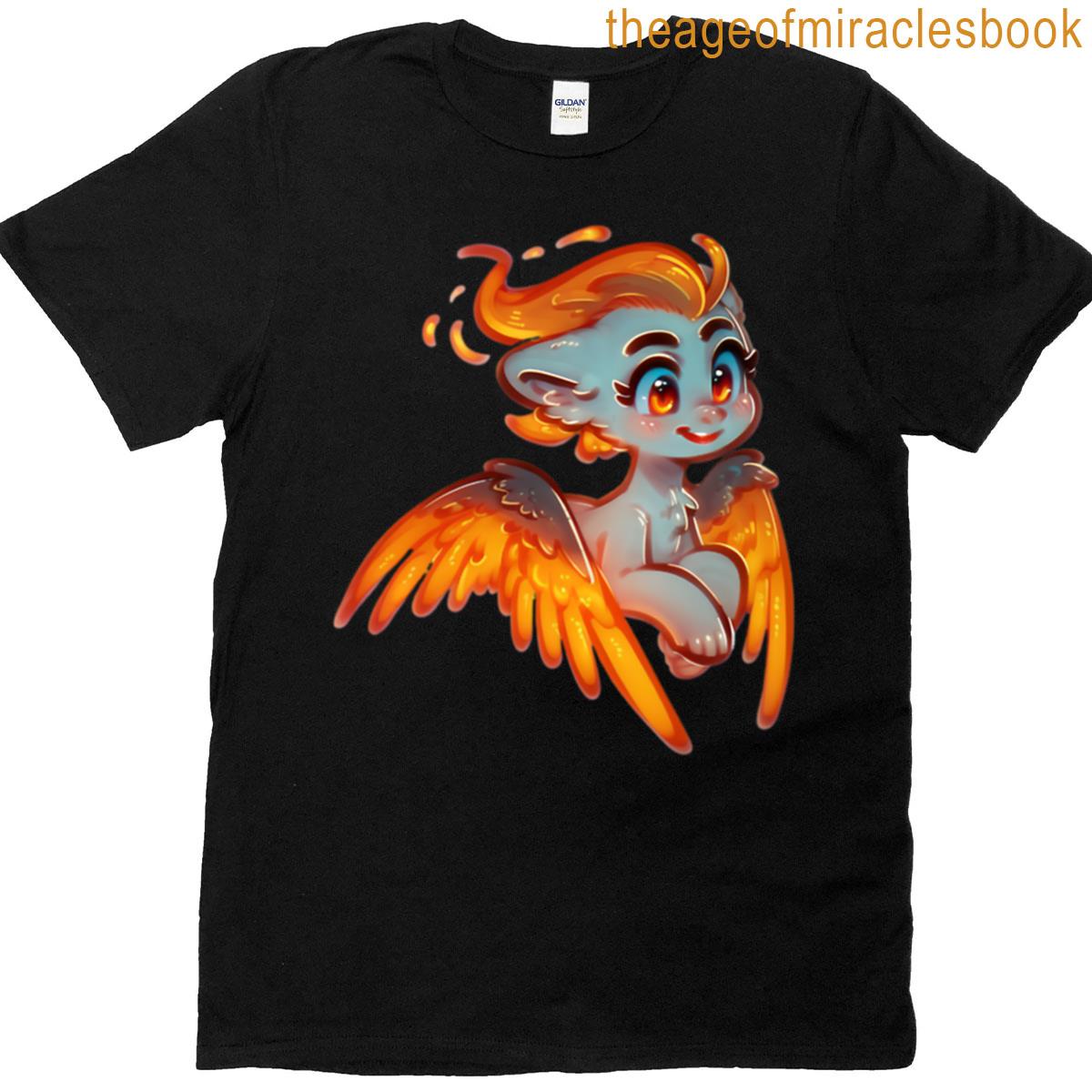 Fiery Winged Chibi Creature Cute Flame Elemental Fantasy Art T-shirt