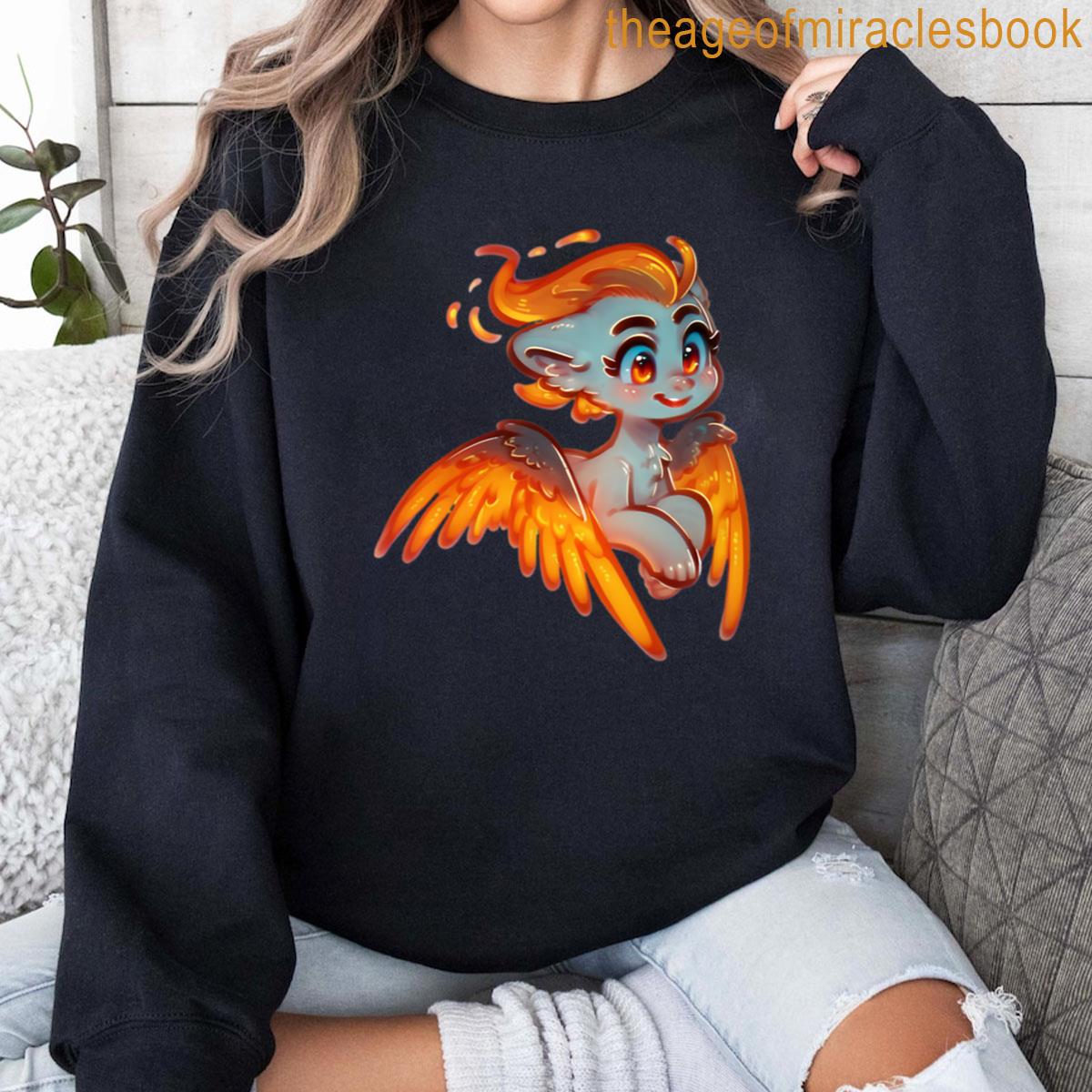 Fiery Winged Chibi Creature Cute Flame Elemental Fantasy Art T-shirt