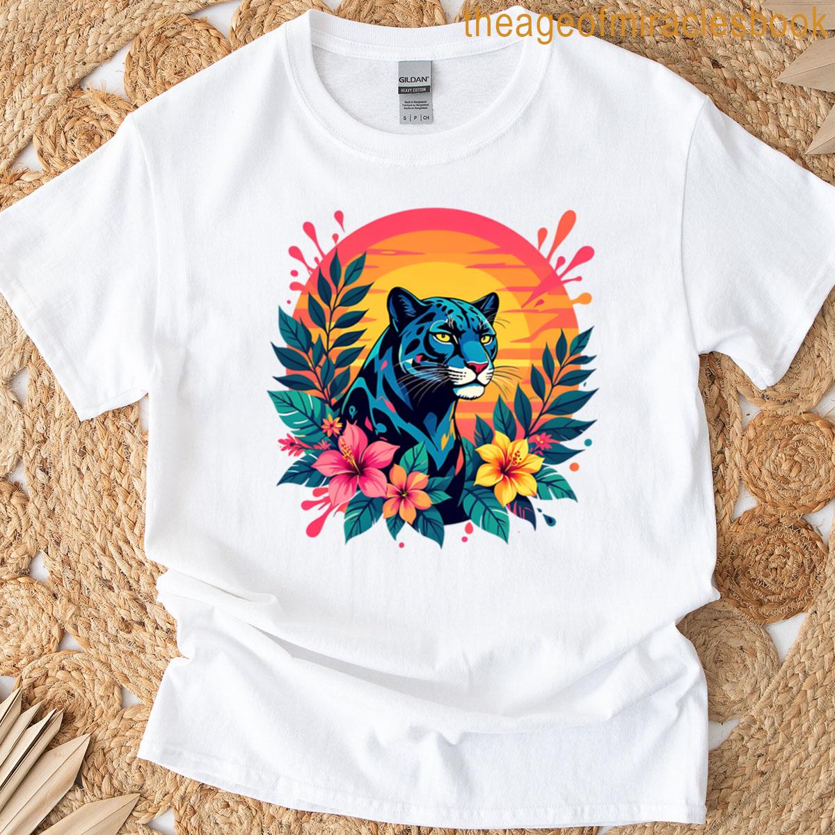 Panther Sunset With Flowers Splash 2 T-shirt