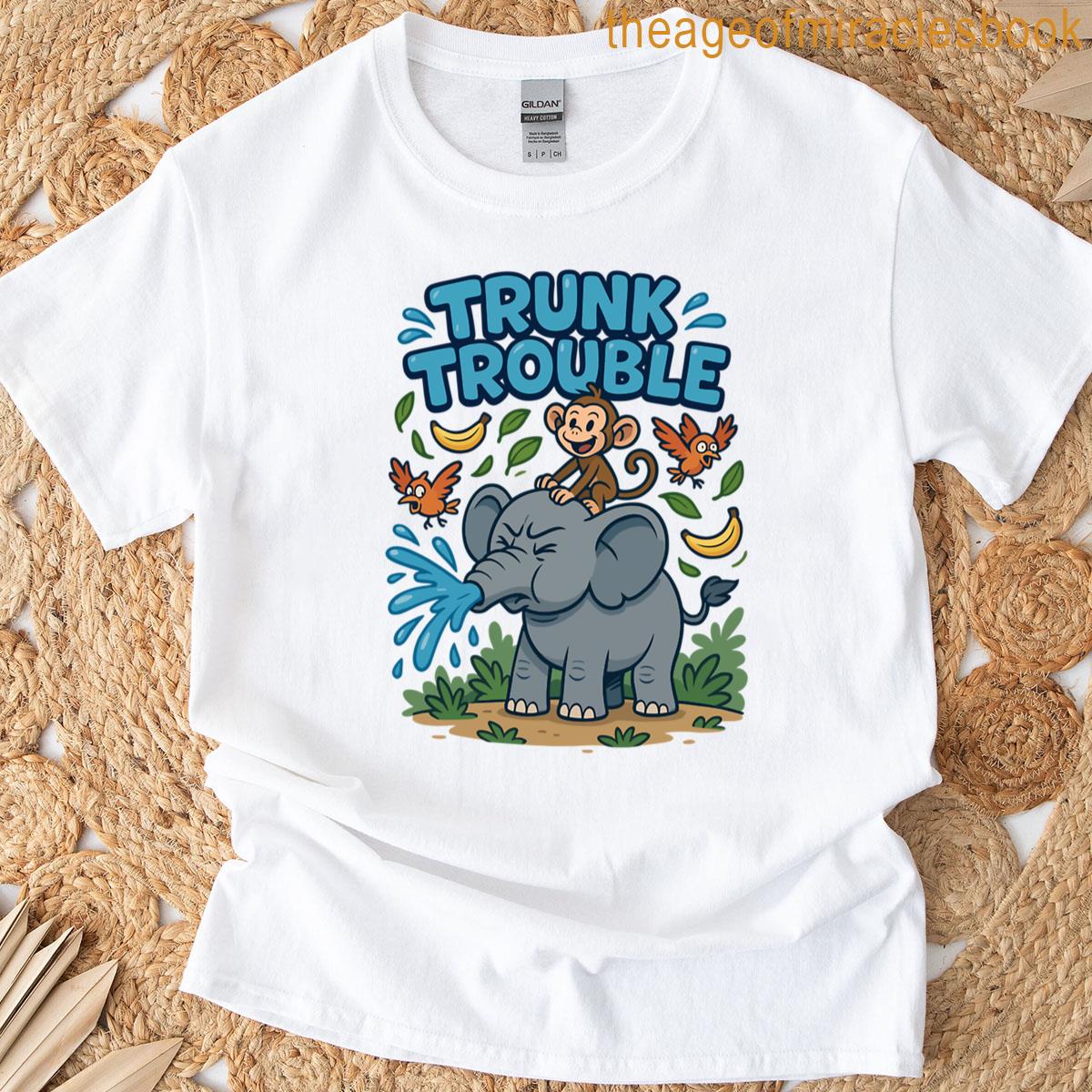 Trunk Trouble Monkey Vs Elephant Water Fight T-shirt