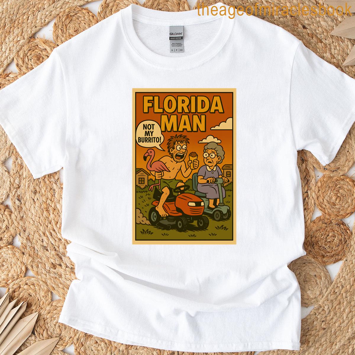 Florida Man On Lawn Mower Funny Comic Poster With Burrito And Flamingo ...