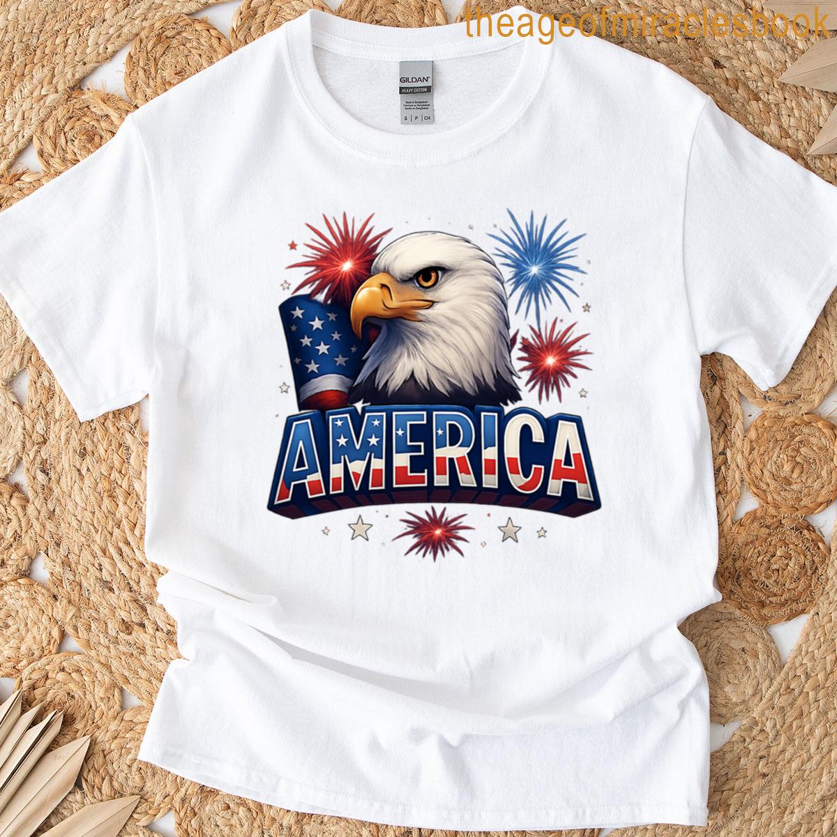 Majestic Eagle Fireworks Bold America Patriotic 3d Design T-shirt