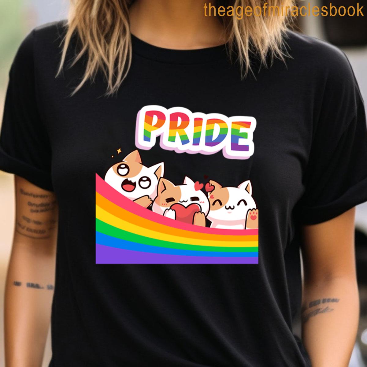 Pride Cats With Rainbows Lgbtq Support Sticker T-shirt