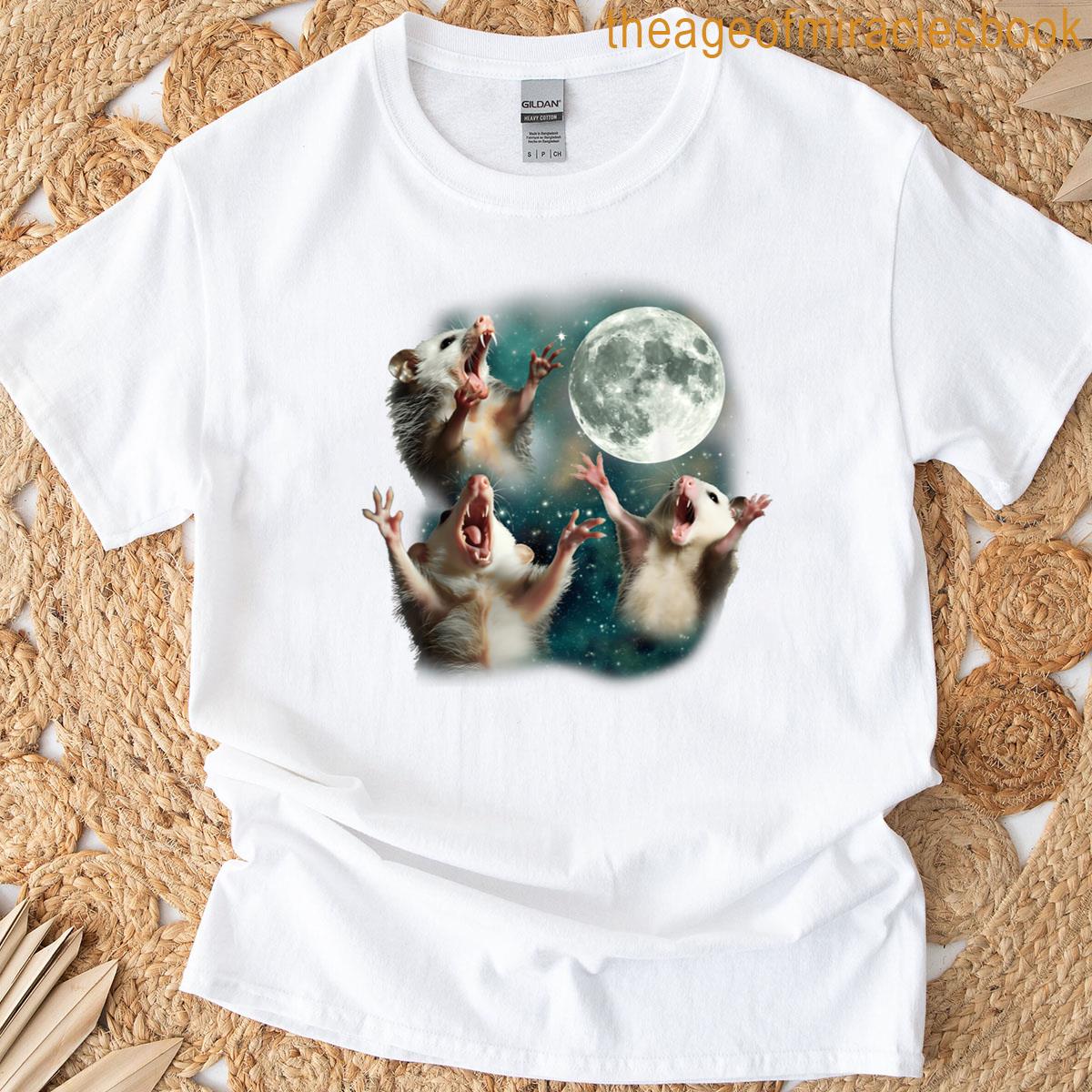 Three Possum Moon 3 Opossum Funny Weird Cursed Meme T-shirt