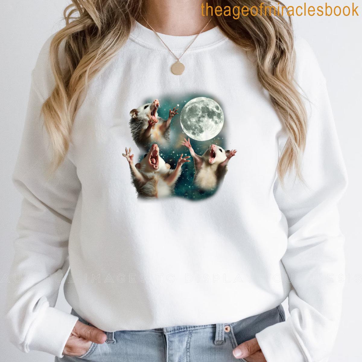 Three Possum Moon 3 Opossum Funny Weird Cursed Meme T-shirt