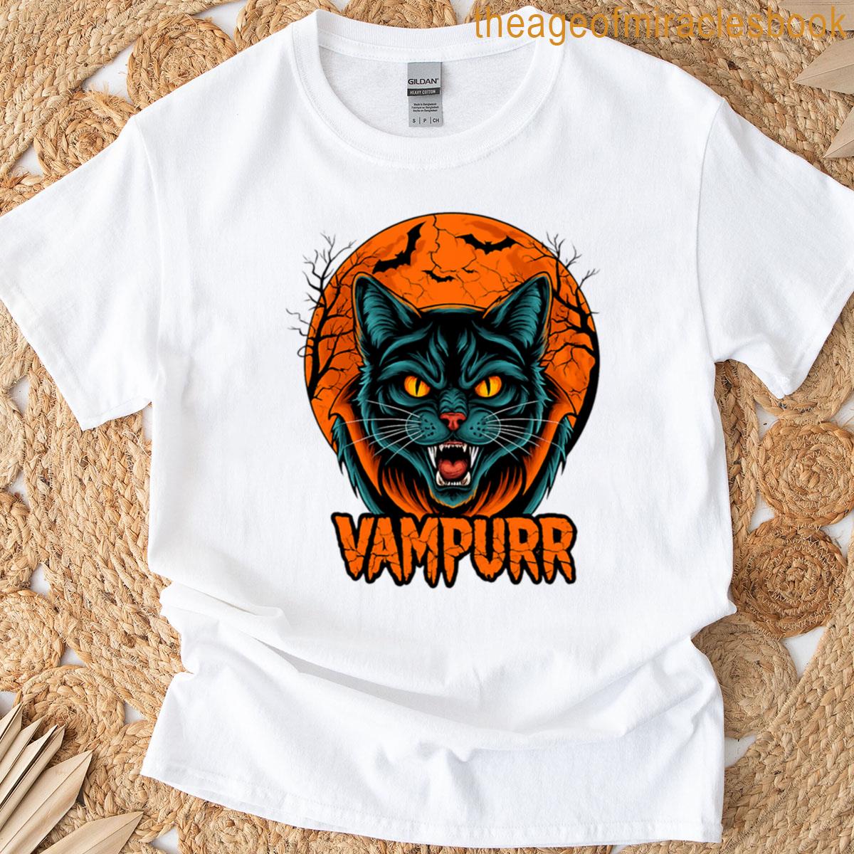 Vampurr Scary Blue Vampire Cat Fangs T-shirt