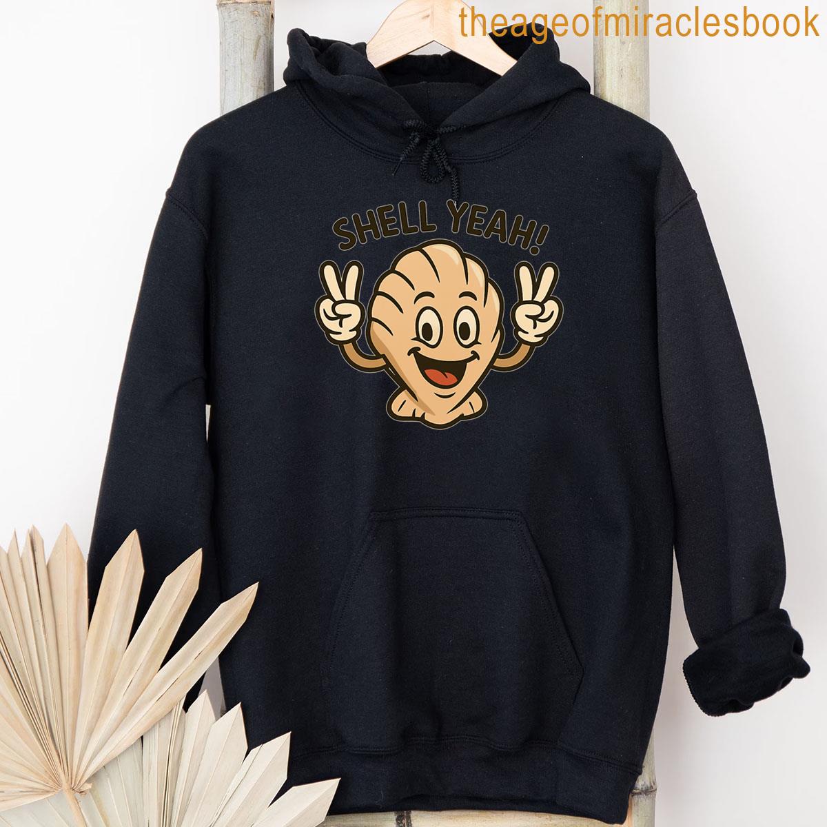 Shell Yeah Funny Cartoon Seashell Throwing Peace Signs Summer Beach Pun ...