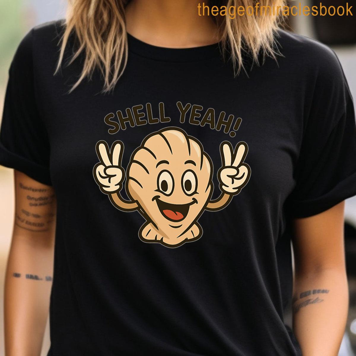 Shell Yeah Funny Cartoon Seashell Throwing Peace Signs Summer Beach Pun ...